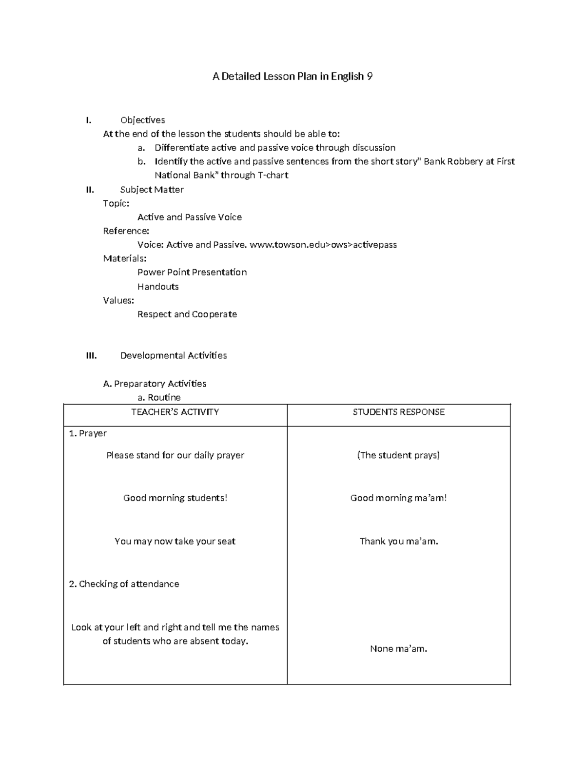 A Detailed Lesson Plan in English Active - A Detailed Lesson Plan in ...
