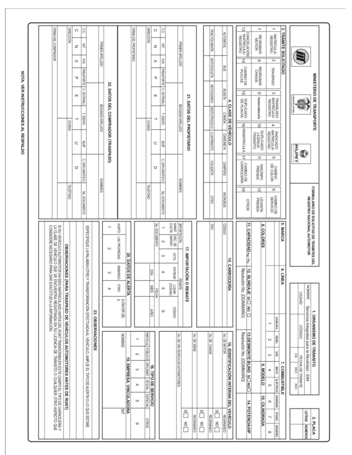 Formulario de traspaso - MINISTERIO DE TRANSPORTE FORMULARIO DE ...