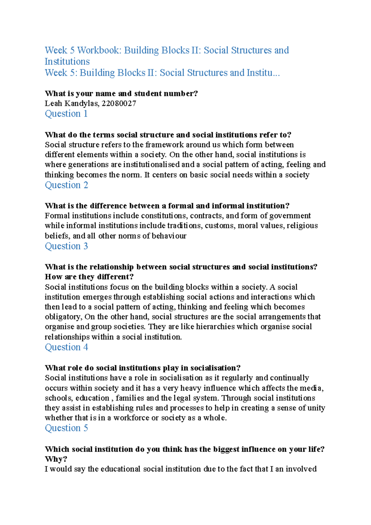 Week 5 Workbook BB 2 - ANSWERS - Week 5 Workbook: Building Blocks II ...