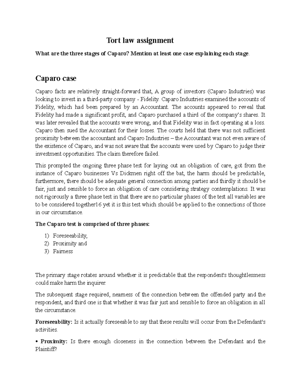 Tort Law - Tort Law - Tort law assignment What are the three stages of ...