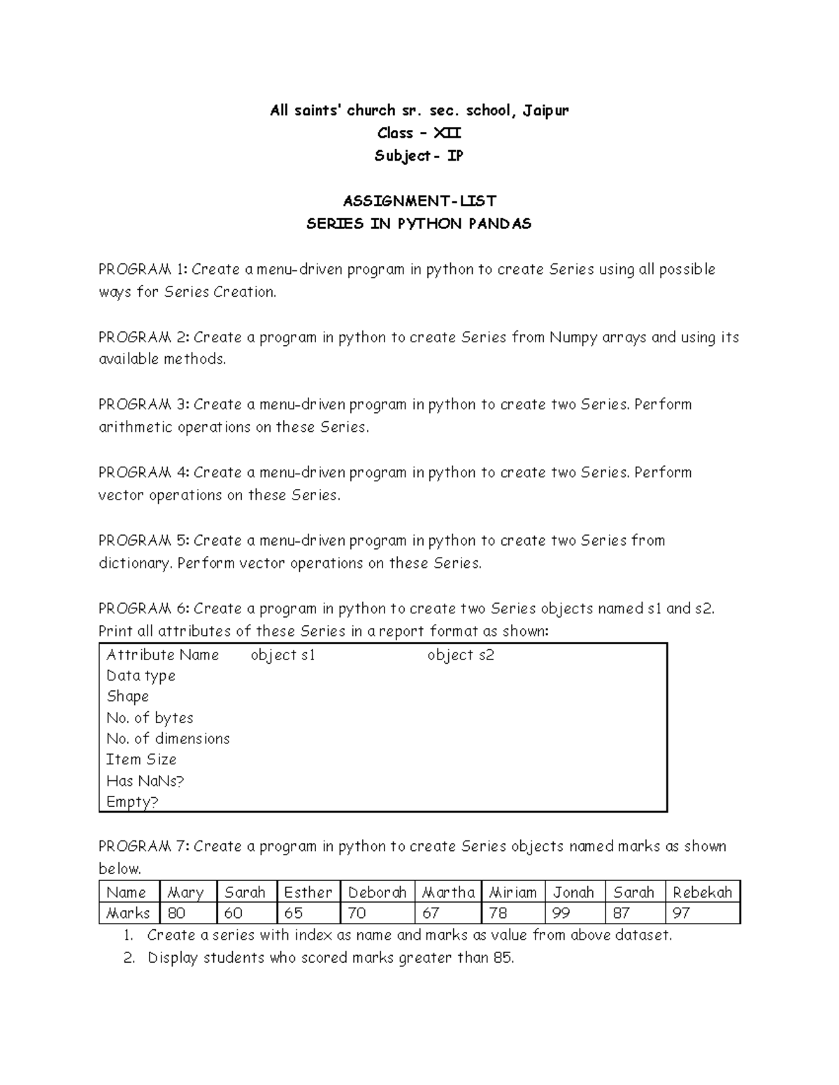 XII assignment ON Series - All saints’ church sr. sec. school, Jaipur ...