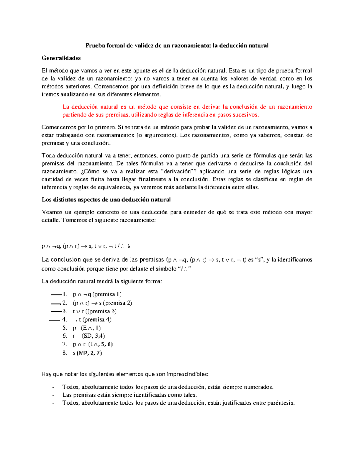 Apunte deducción natural - Prueba formal de validez de un razonamiento ...