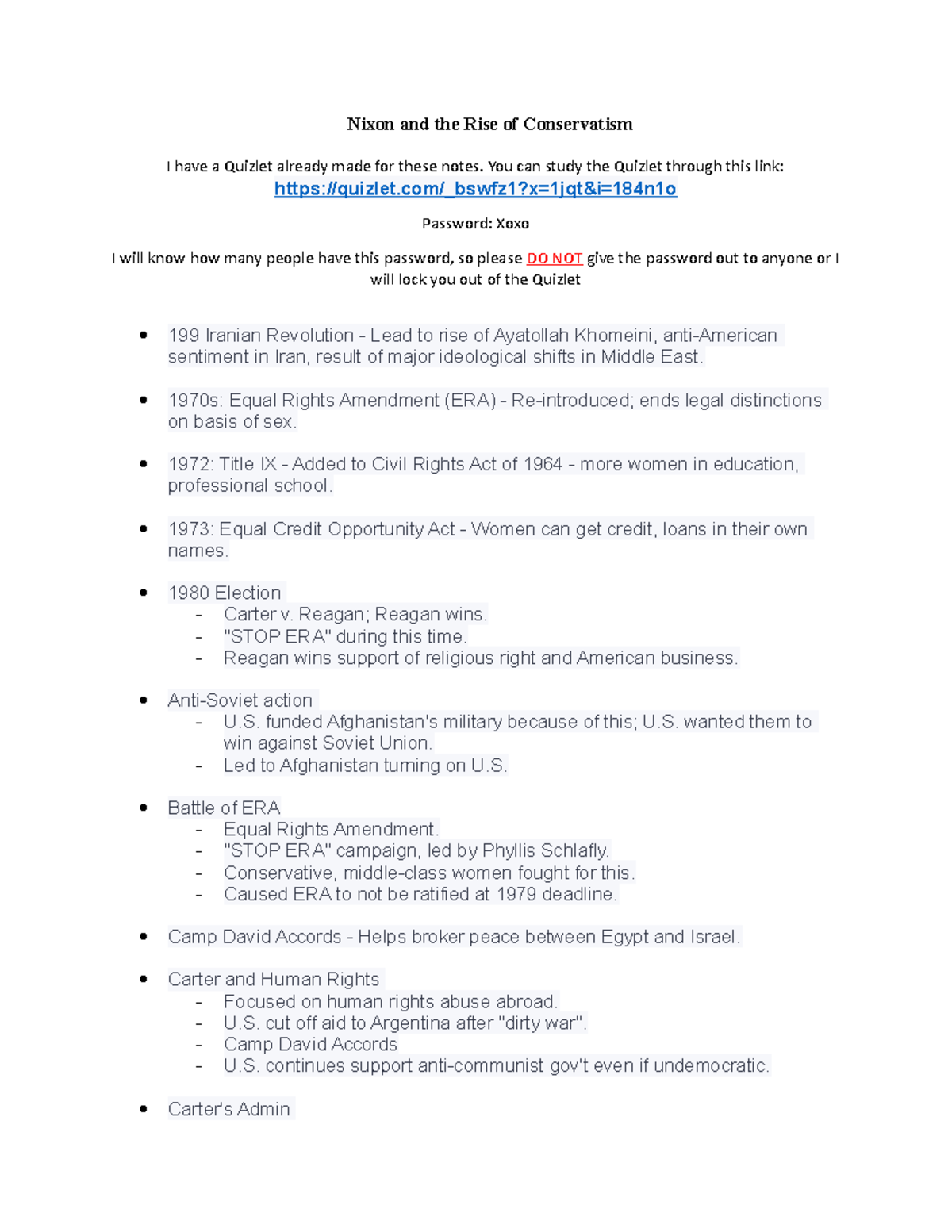 12. Nixon and the Rise of Conservatism - You can study the Quizlet ...