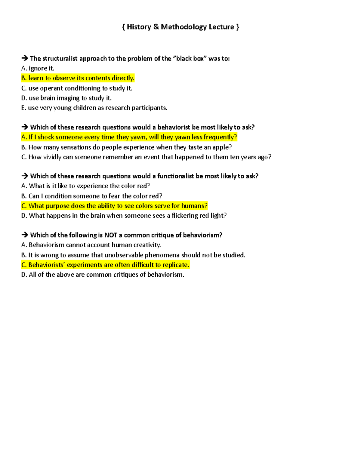 Exam 1 Clicker Questions - { History & Methodology Lecture } The ...