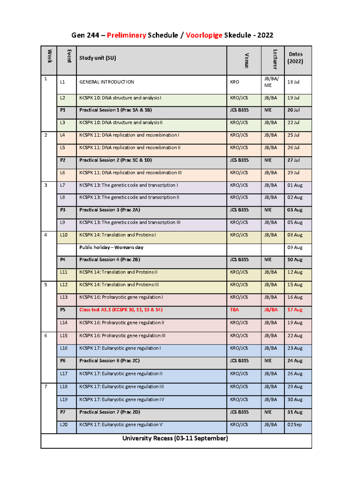 Schedule Gen 244-2022 - Gen 244 – Preliminary Schedule / Voorlopige ...