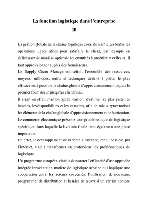 AXE 1 - La chaine logistique - 1 La chaine logistique, origines, enjeux ...
