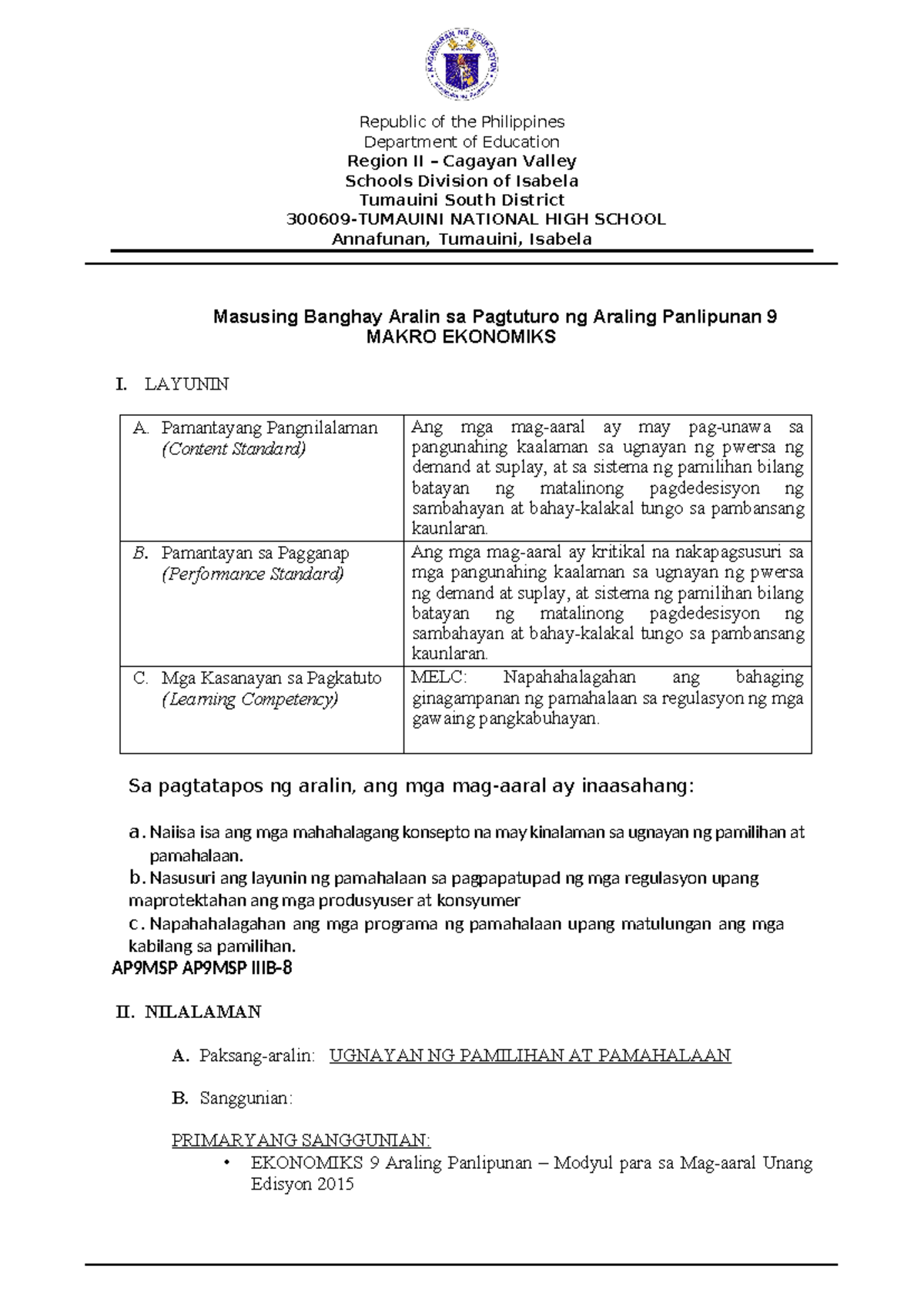 494863183 Learning Plan 5 Ugnayan ng Pamilihan at Pamahalaan ... 494863183 Learning Plan 5 Ugnayan ng Pamilihan at Pamahalaan ...