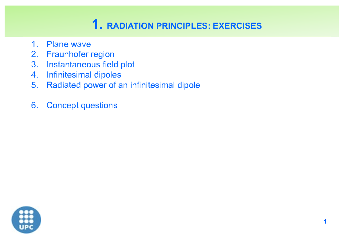 SRF L1 Exercises - 1. RADIATION PRINCIPLES: EXERCISES ####### 1. Plane ...