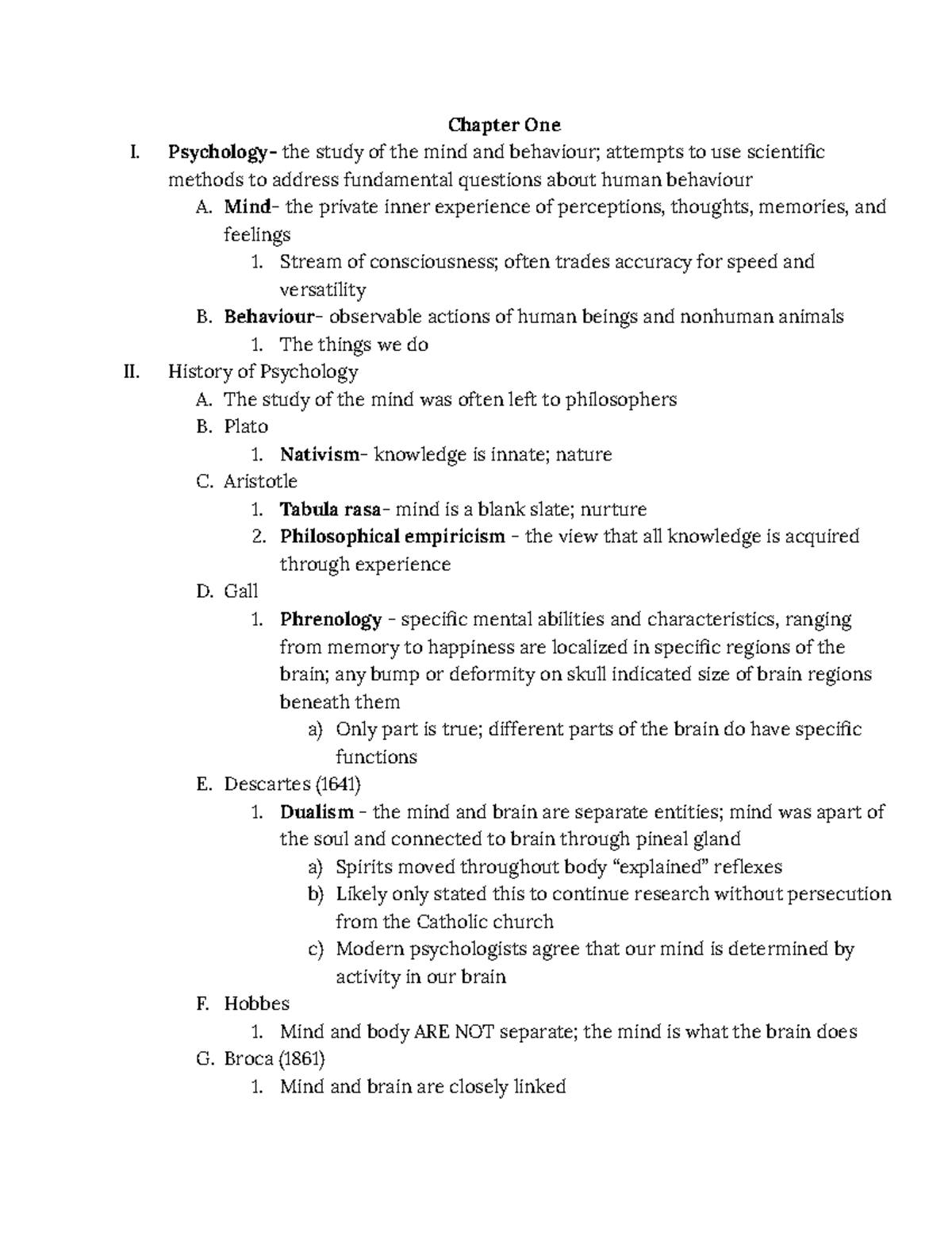 Chapter 1 Psych 001 - Chapter One I. Psychology- the study of the mind ...