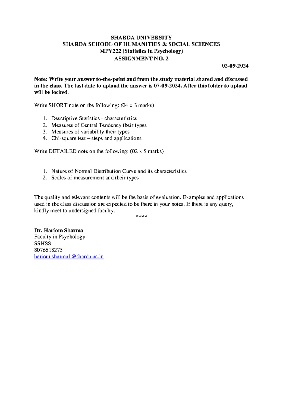 Assignment 2 - Assignement - SHARDA UNIVERSITY SHARDA SCHOOL OF ...