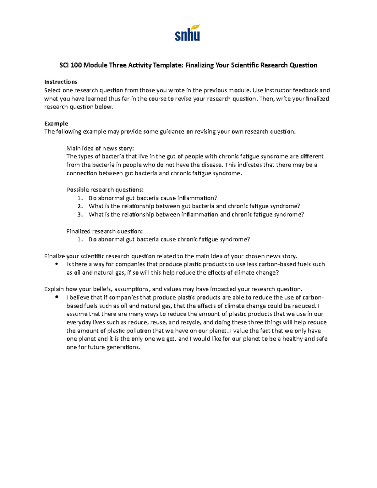 SCI 100 Module Three Activity Template docx Use Instructor Feedback