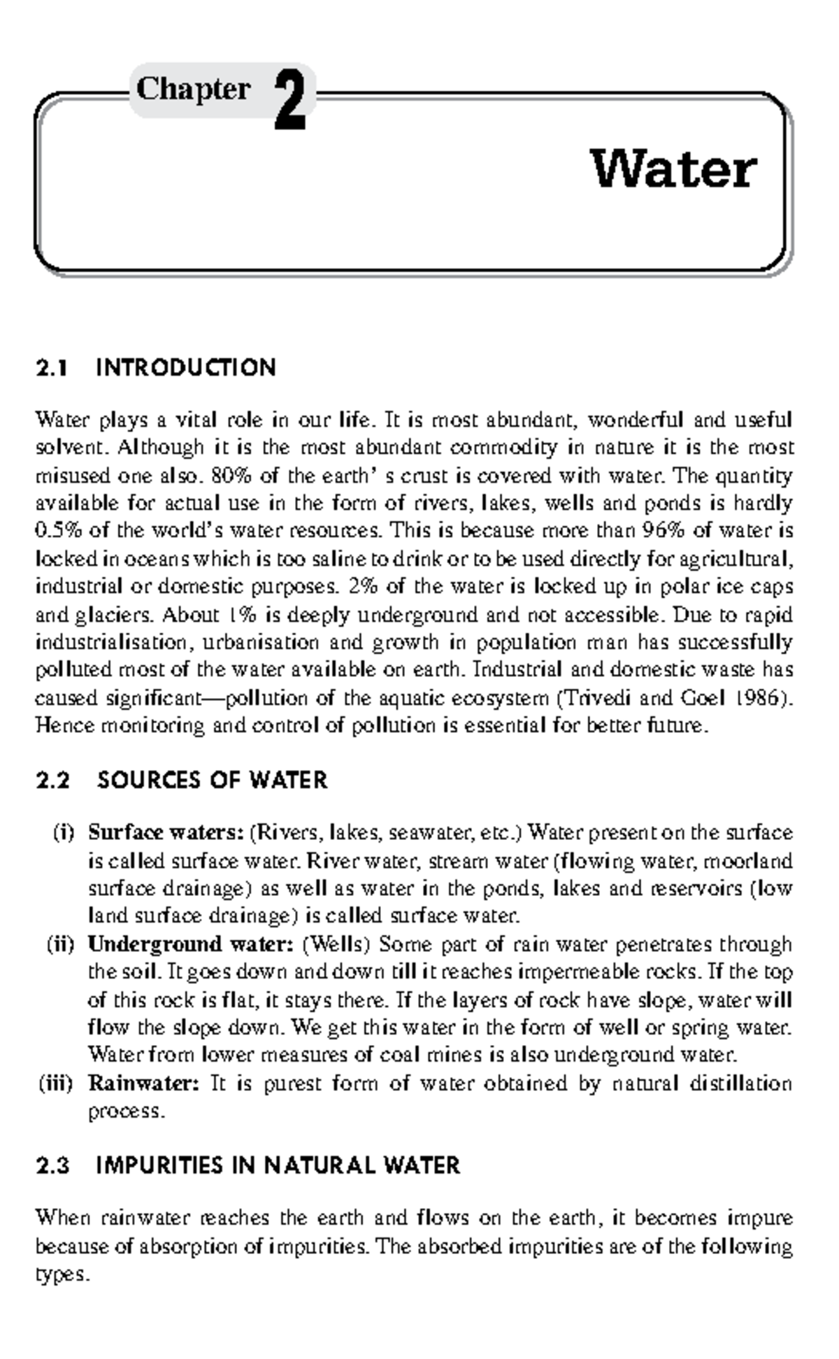 Water chapter numericals - Water Chapter 2 2 Water plays a vital role ...
