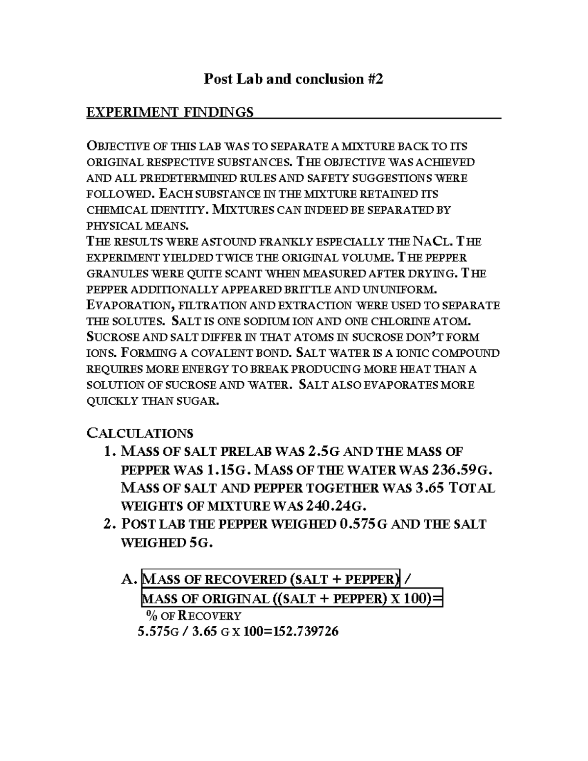 Lab #2 - lab - Post Lab and conclusion EXPERIMENT FINDINGS OBJECTIVE OF ...