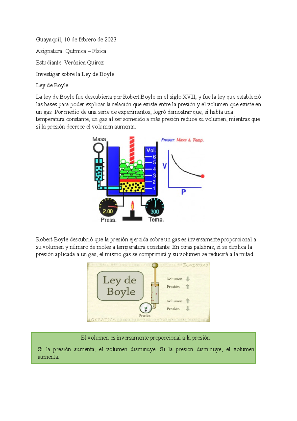 Química- Física ley de Boyle y sus variables consideradas - Guayaquil, 10 de febrero de 2023 ...