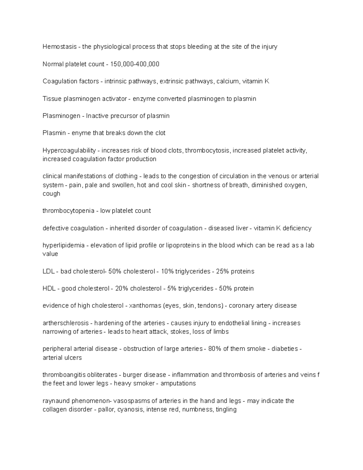 Patho Exam 3 Notes - Hemostasis - the physiological process that stops ...