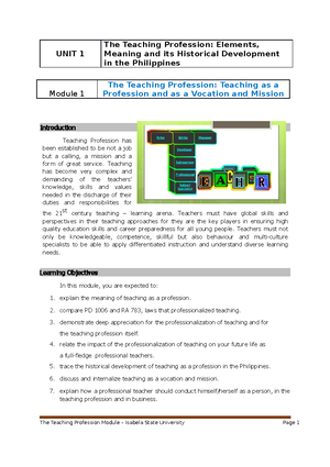 The Teaching Profession Module 3 - Unit 3 THE CODE OF ETHICS FOR ...