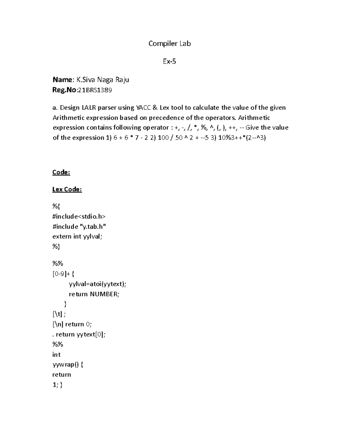 21BRS1389 Lab Ex-5 - jsxrjszr4juujr6 - Compiler Lab Ex- Name: K Naga ...