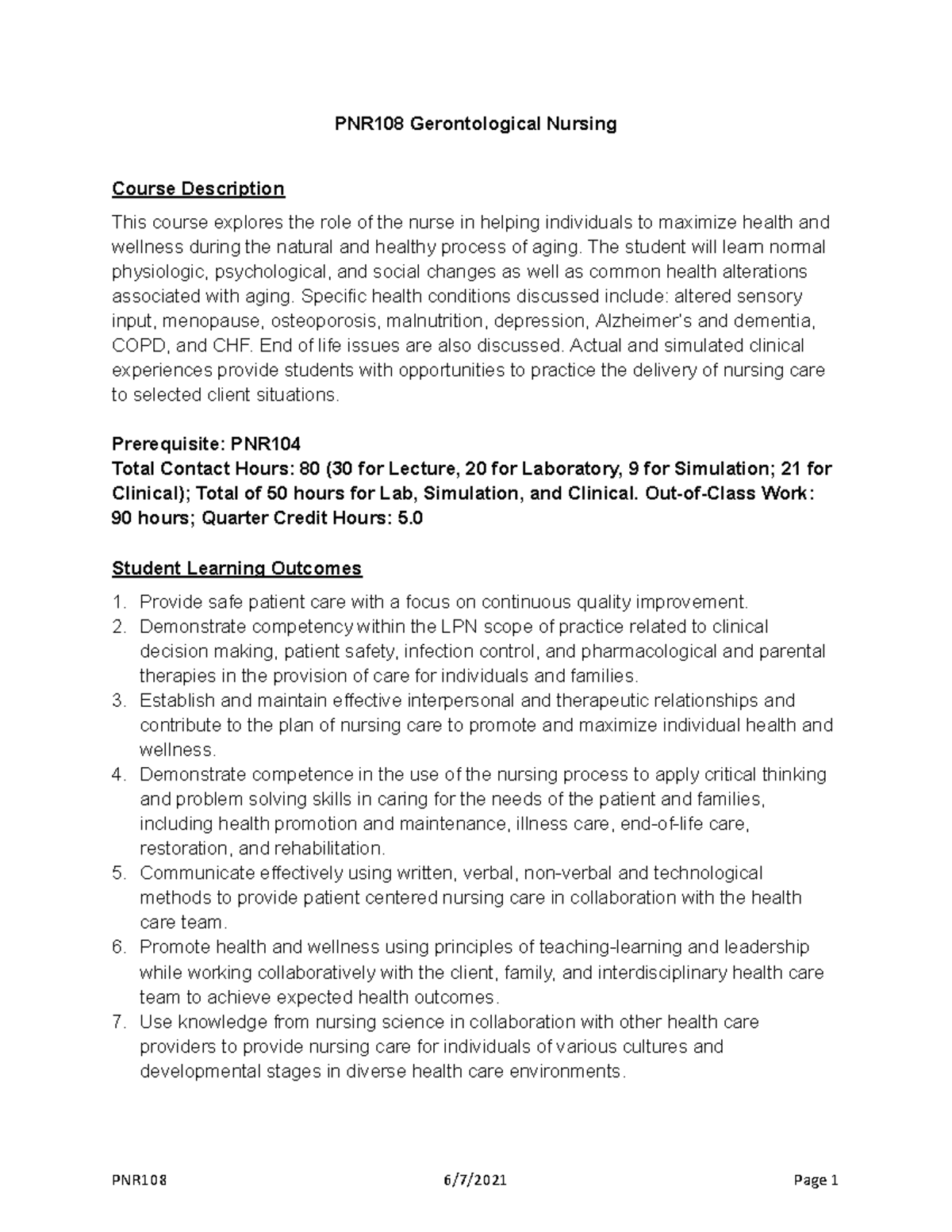 PNR108 OH B Gerontological Nursing - PNR108 Gerontological Nursing ...