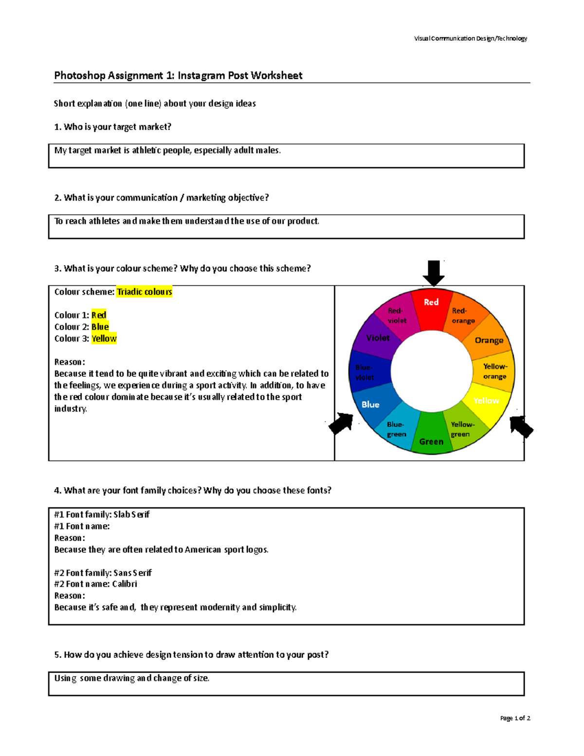 PS Instagram Worksheet - Visual Communication Design/Technology ...