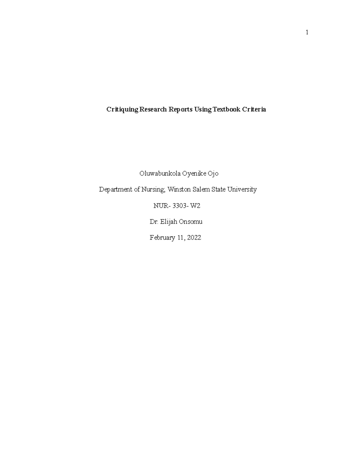 Critiqing Reasearch report to Textbook Criteria - Critiquing Research ...
