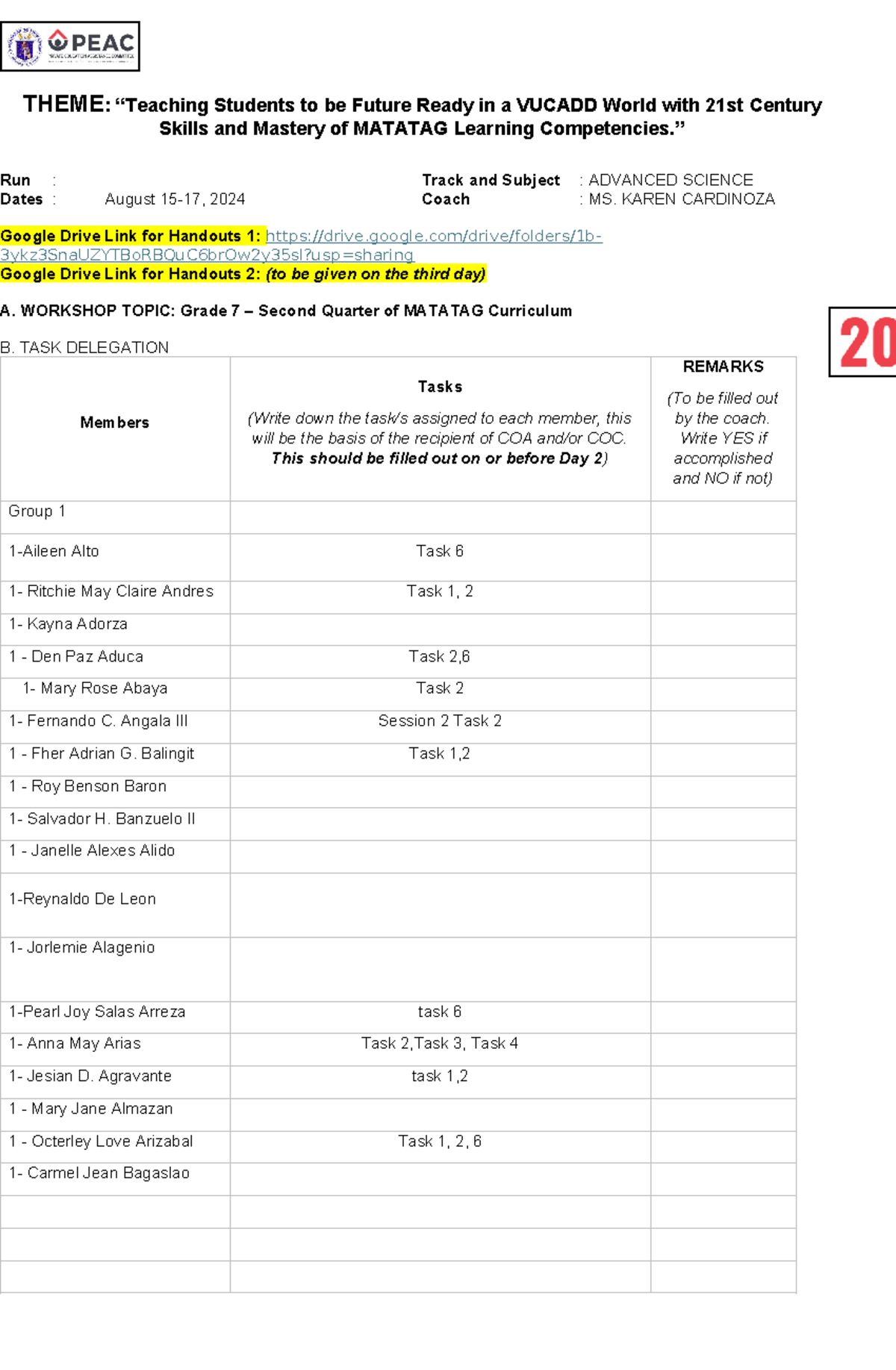 Group 1 2024 Inset Output Tracker - THEME: “Teaching Students to be ...