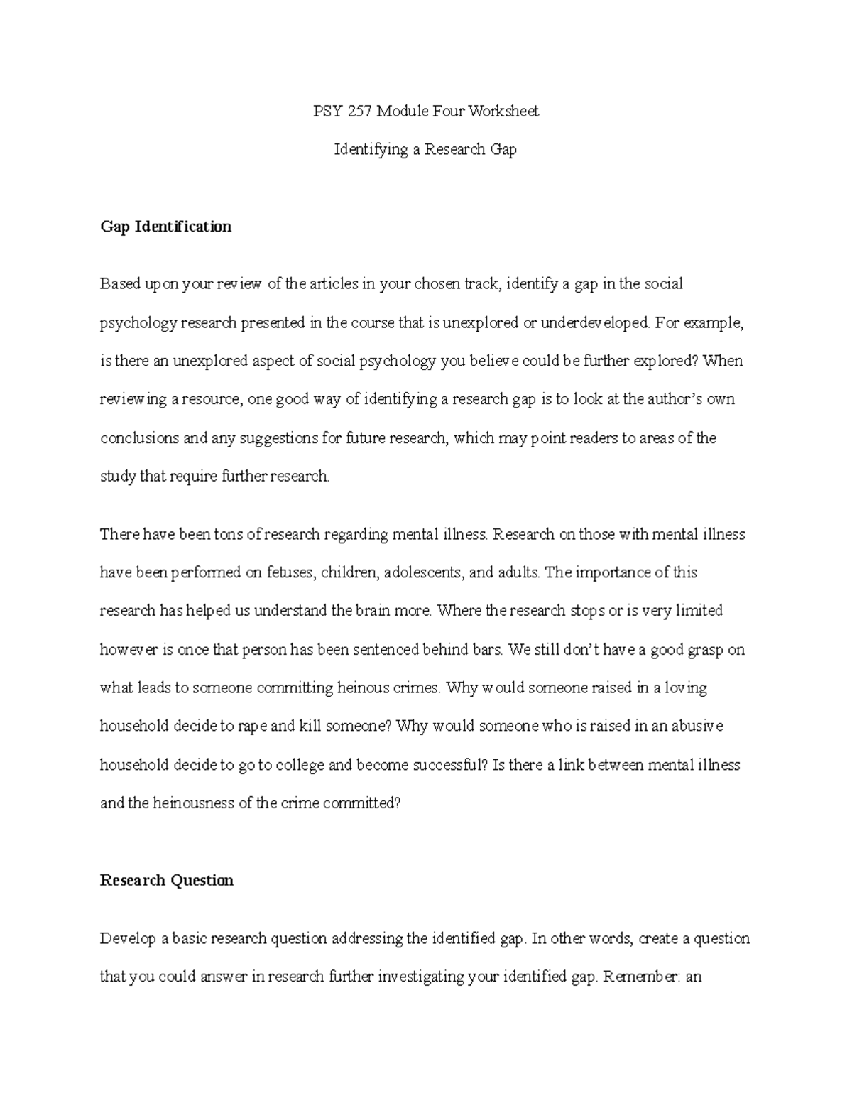 PSY 257 Module Four Worksheet - PSY257 - SNHU - Studocu