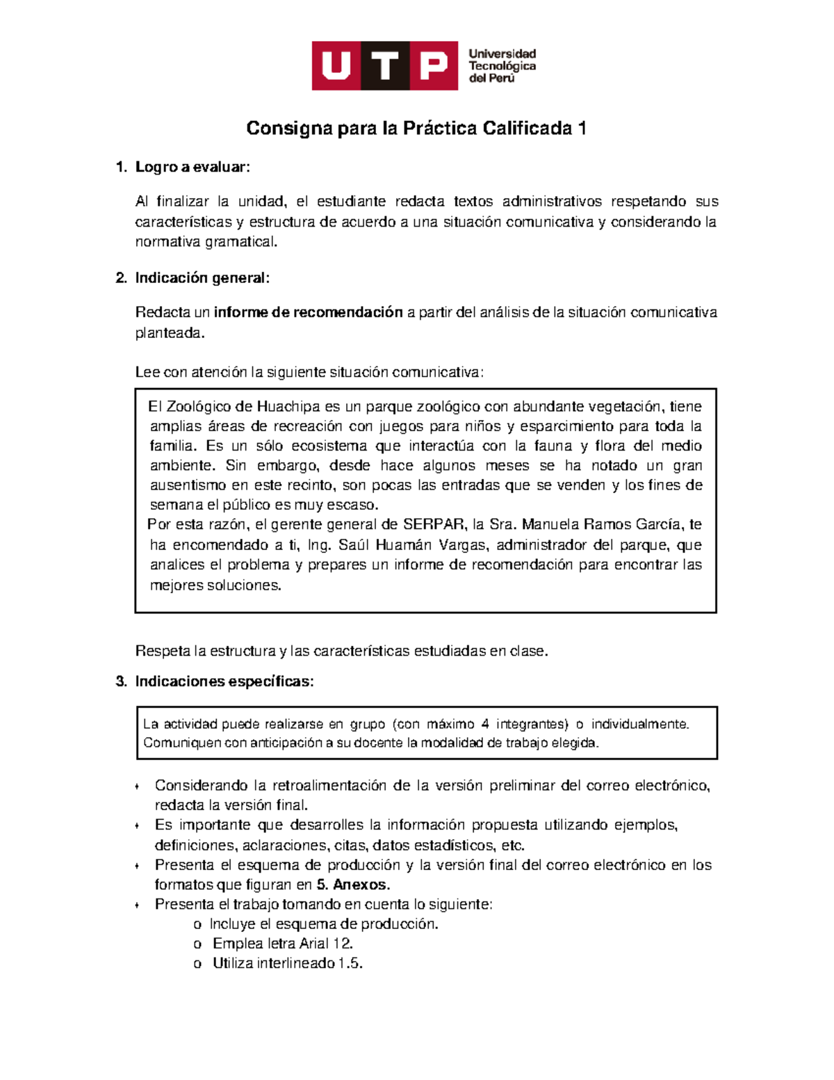 EA N04I PC1Consigna 23C1M - Consigna para la Práctica Calificada 1 1. Logro a evaluar: Al ...