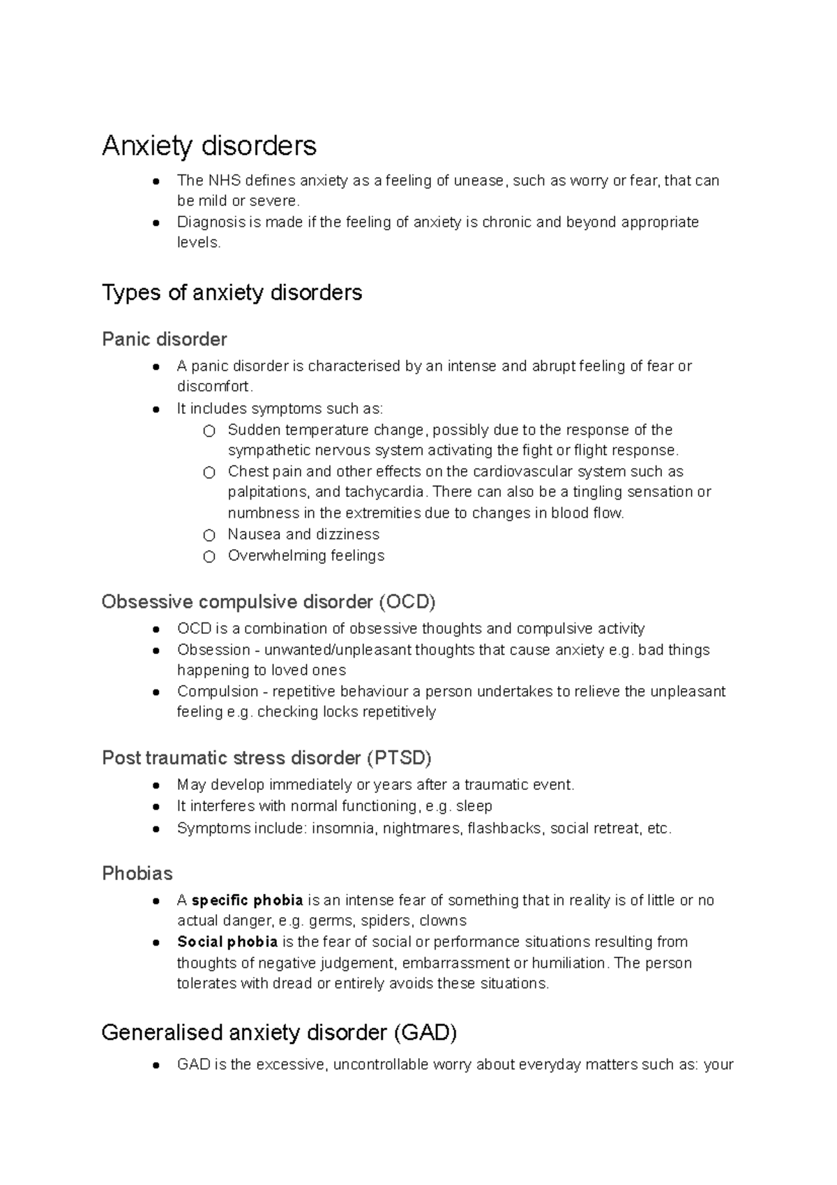 6. Anxiety disorders - Rough lecture notes - Anxiety disorders The NHS ...