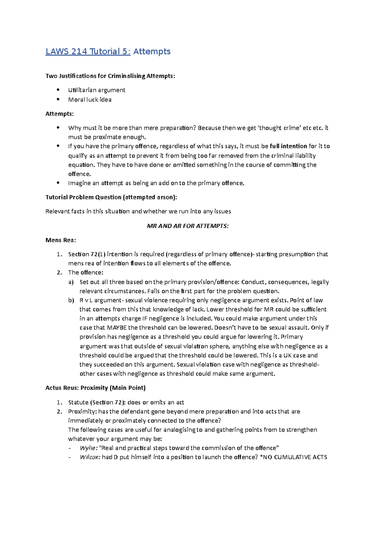 LAWS 214 Tutorial 5 Attempts - LAWS 214 Tutorial 5: Attempts Two Justifications for ...
