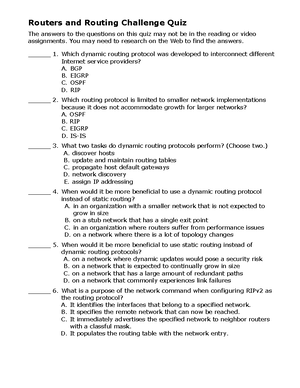 Routing Exercises - A router has the following routing table and the ...
