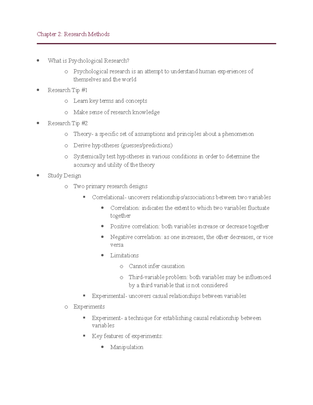 PSY111 Chap 2 - Dr. Mashhadi - Chapter 2: Research Methods What is ...
