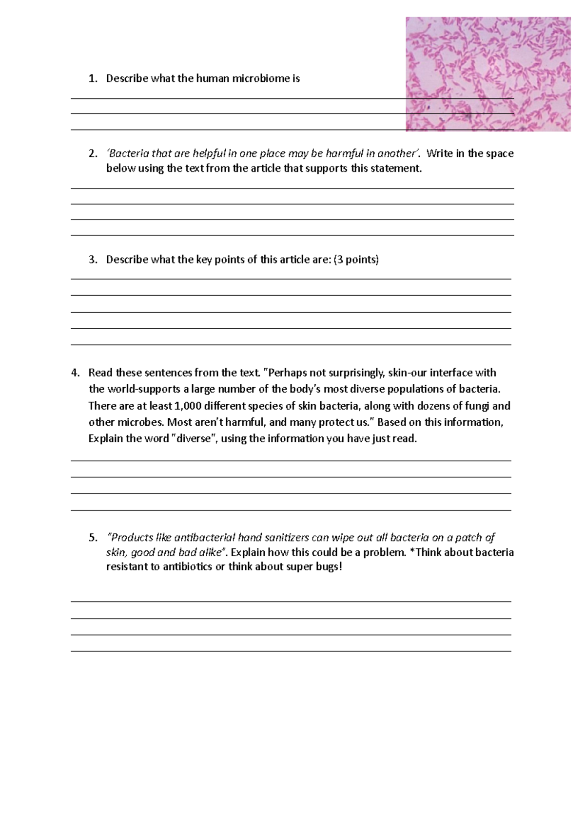 Y9- human microbe question - Describe what the human microbiome is ...