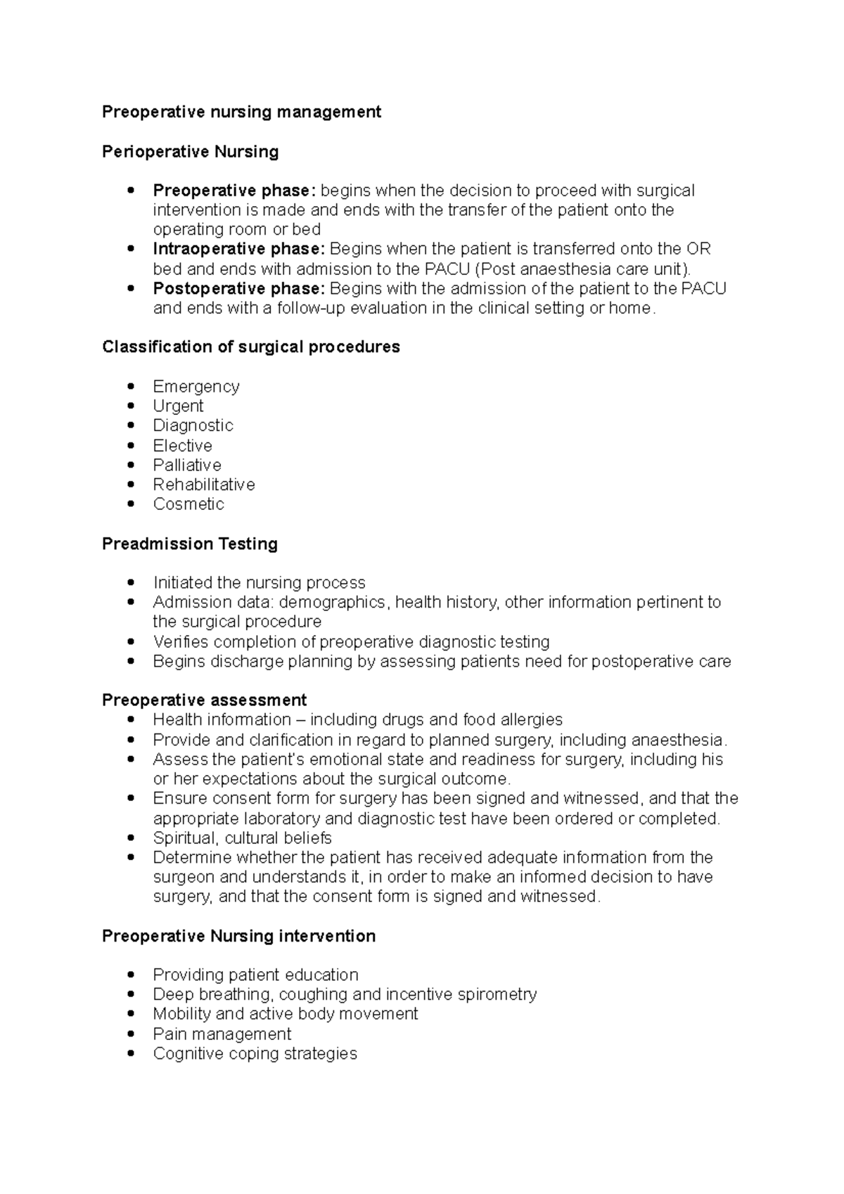 Preoperative nursing management Chapter 16 - Preoperative nursing ...