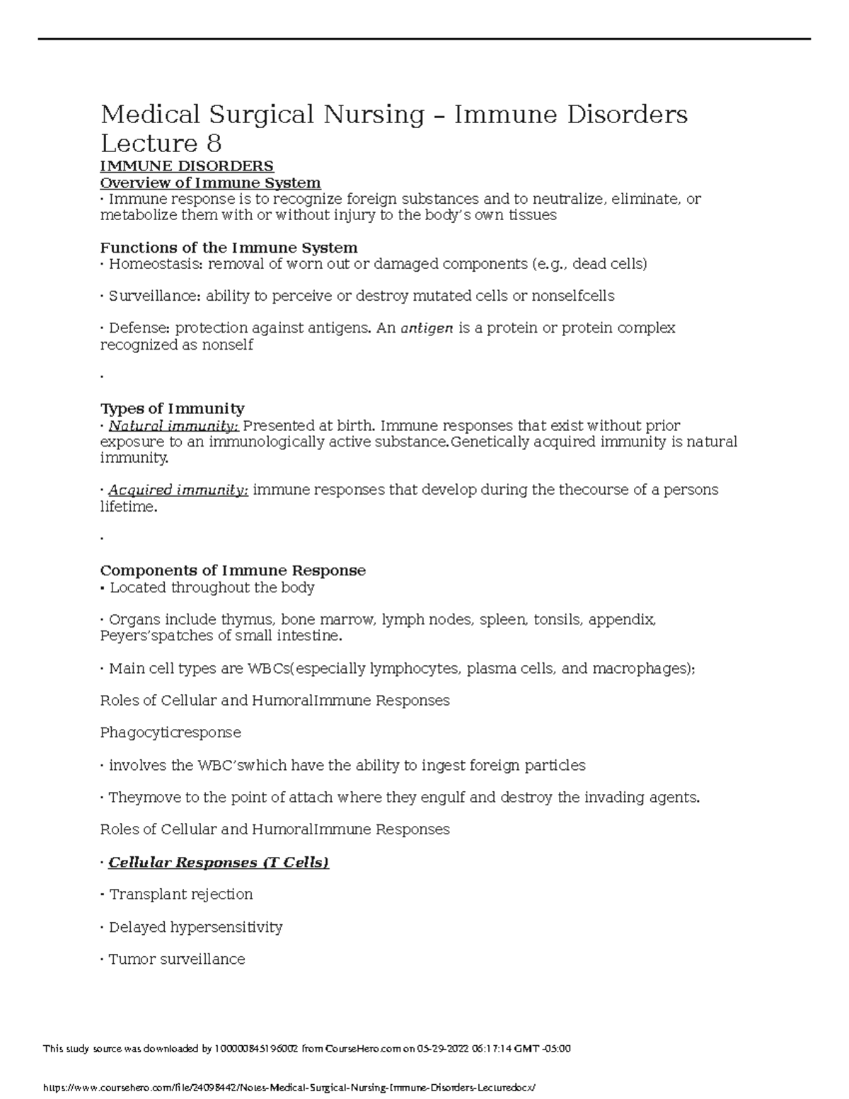 Medical Surgical Nursing – Immune Disorders - Medical Surgical Nursing ...