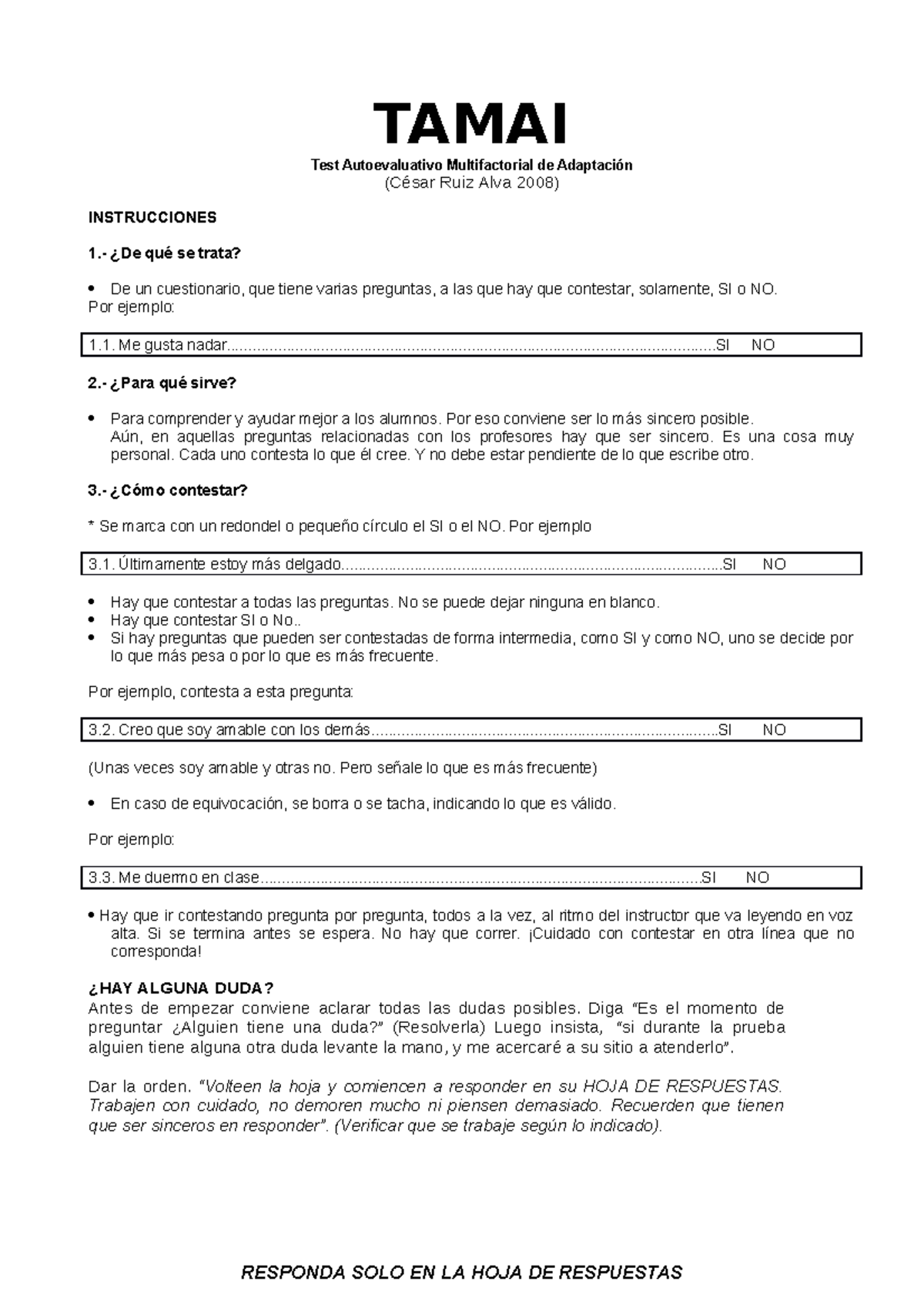 Cuadernillo Tamai - TAMAI Test Autoevaluativo Multifactorial de ...