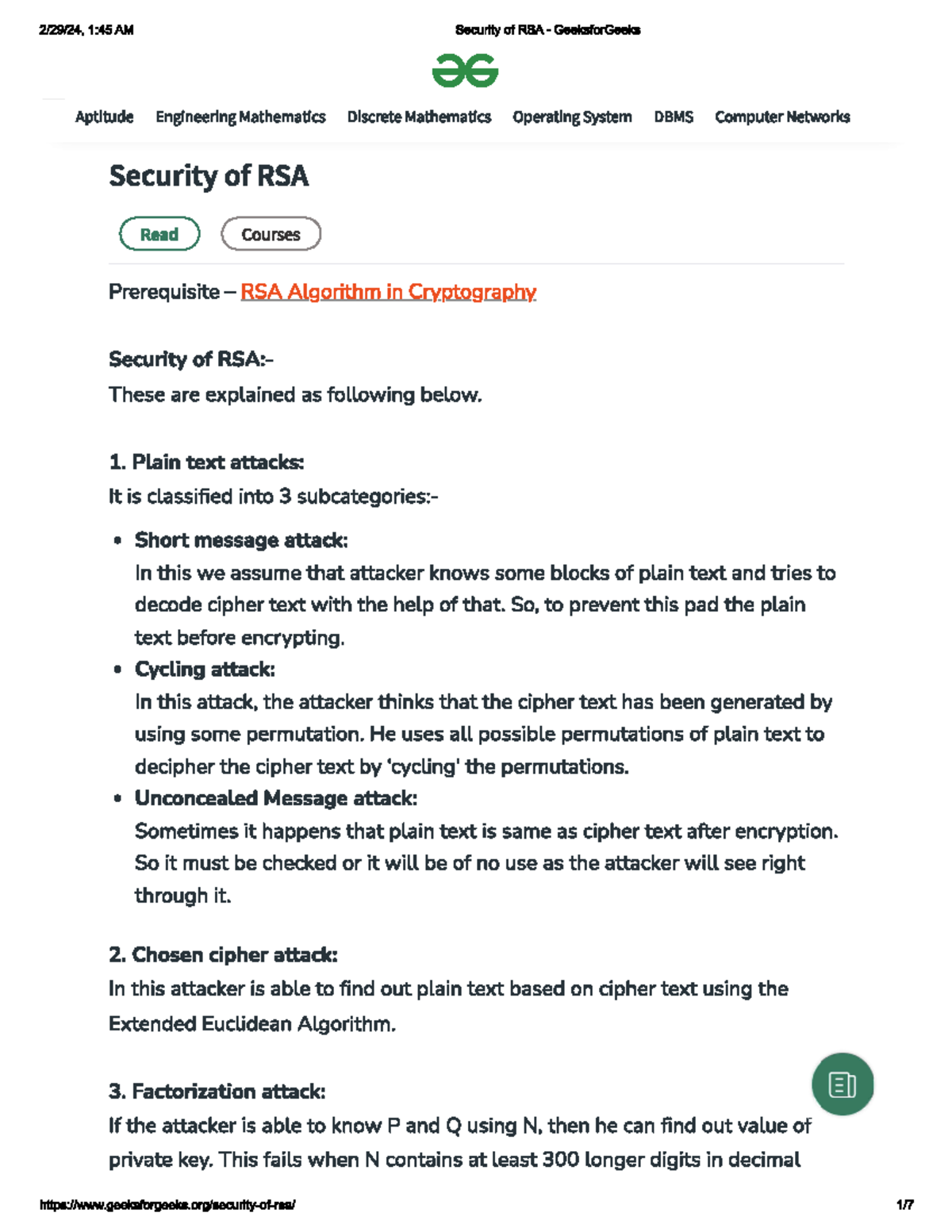 Security of RSA - Cryptography and Data Security - Studocu