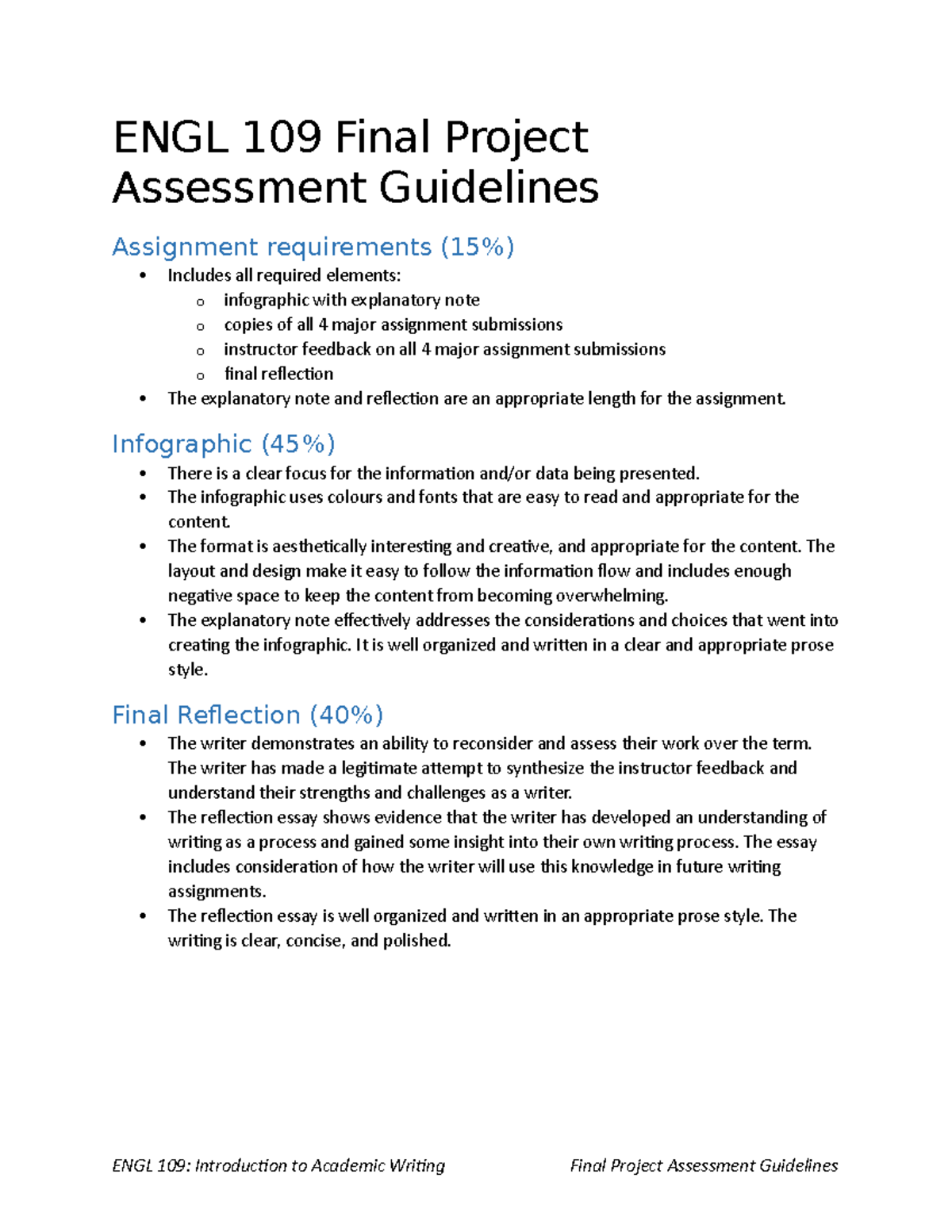 Final Assessment Guidelines - ENGL 109 Final Project Assessment ...