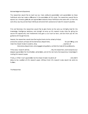 Acknowledgement Practical Research 2 - Acknowledgement (PR) First and ...