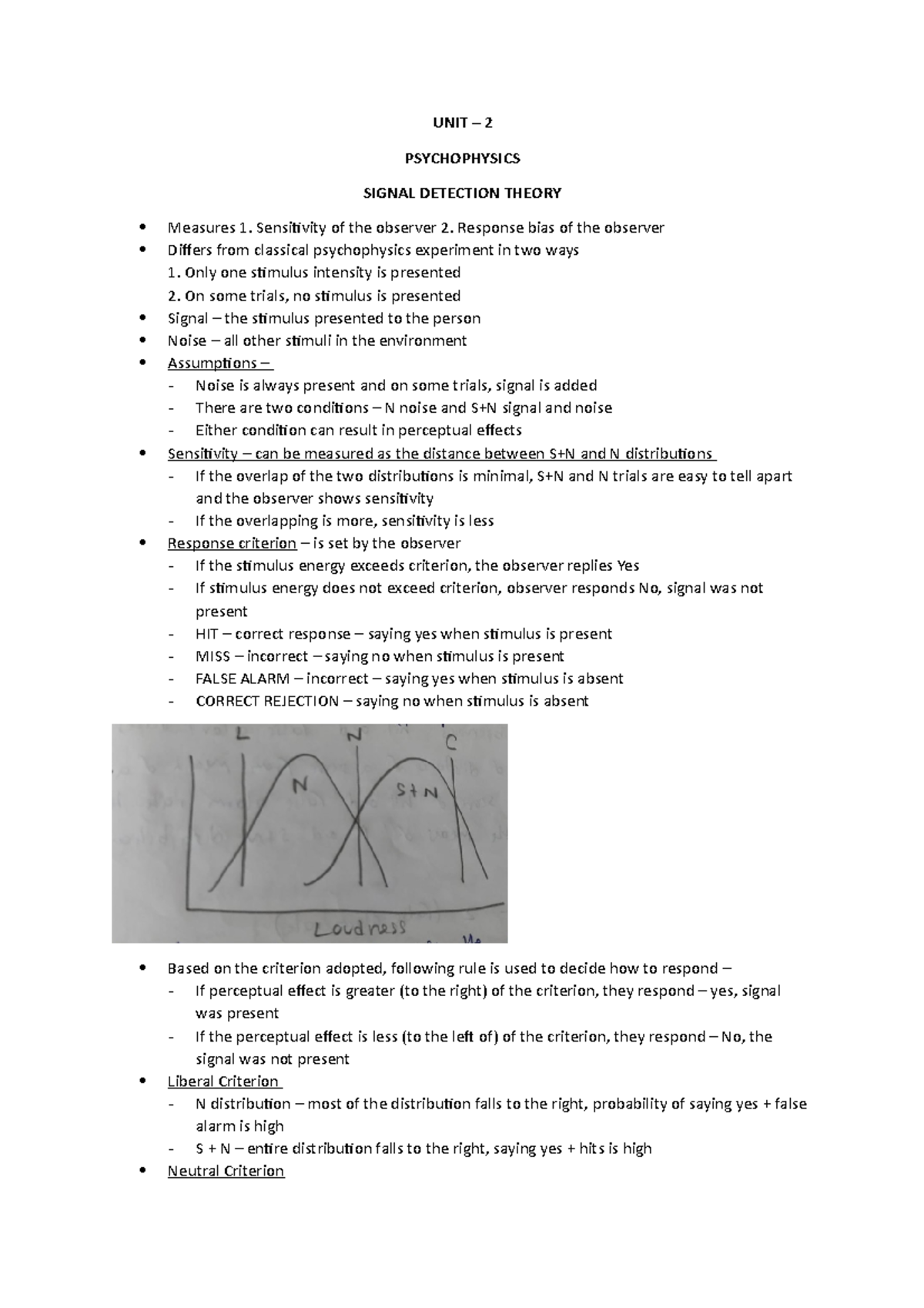 Unit 2 - Psychophysics Signal Detection Theory - UNIT – 2 PSYCHOPHYSICS SIGNAL DETECTION THEORY ...