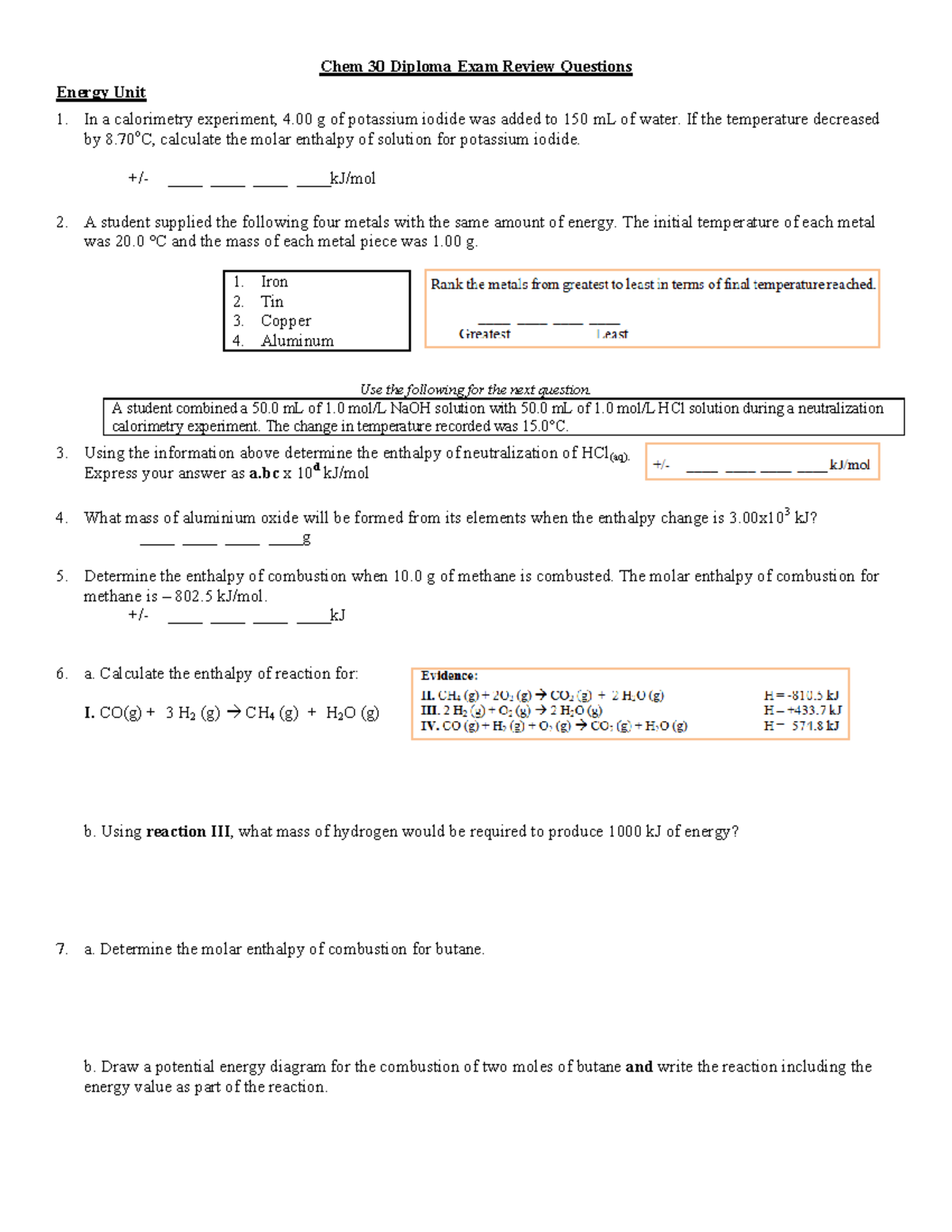 Extra Chem Questions - (a material chemistry - Chem 30 Diploma Exam R ...