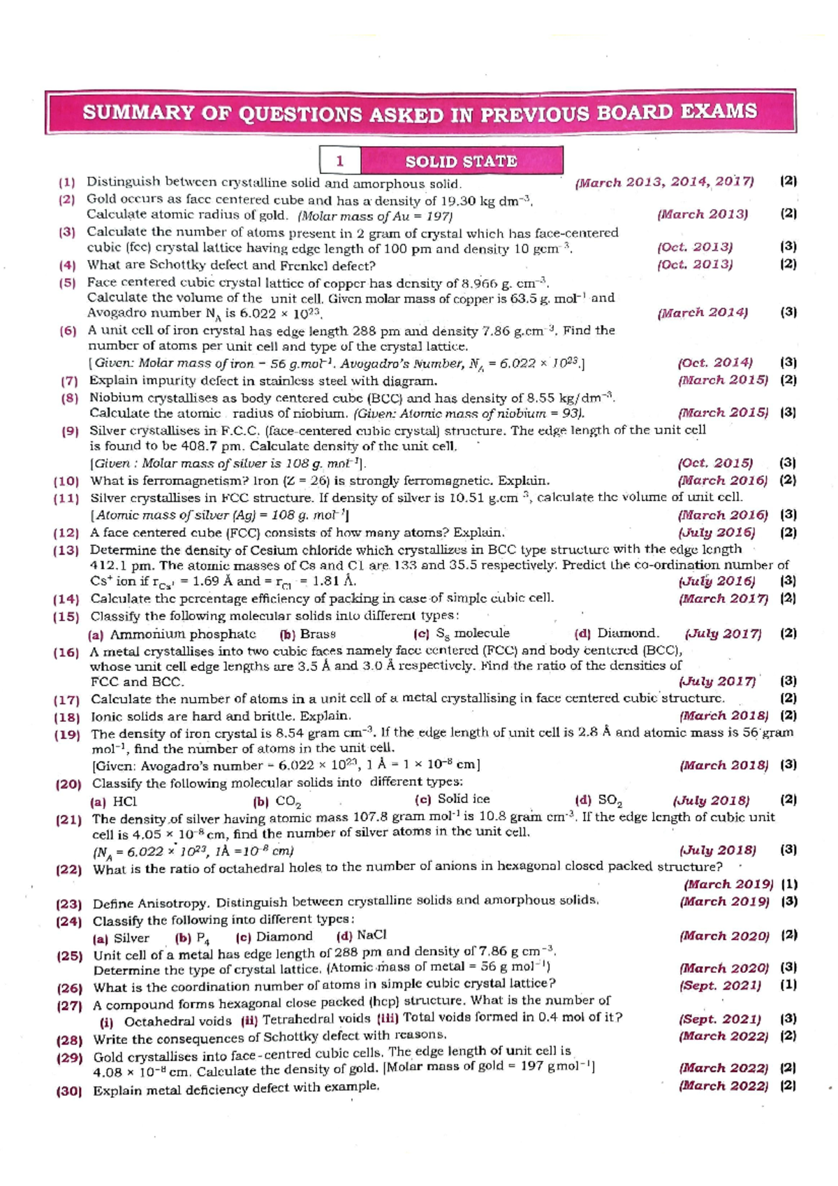 Chemistry Board PYQs - Chemical Engineering - Studocu