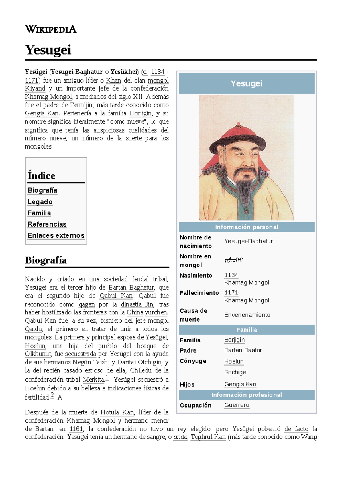 Yesugei - Yesugel - Yesugei Yesügei o Yesükhei) (c. 1134 1171) fue un ...