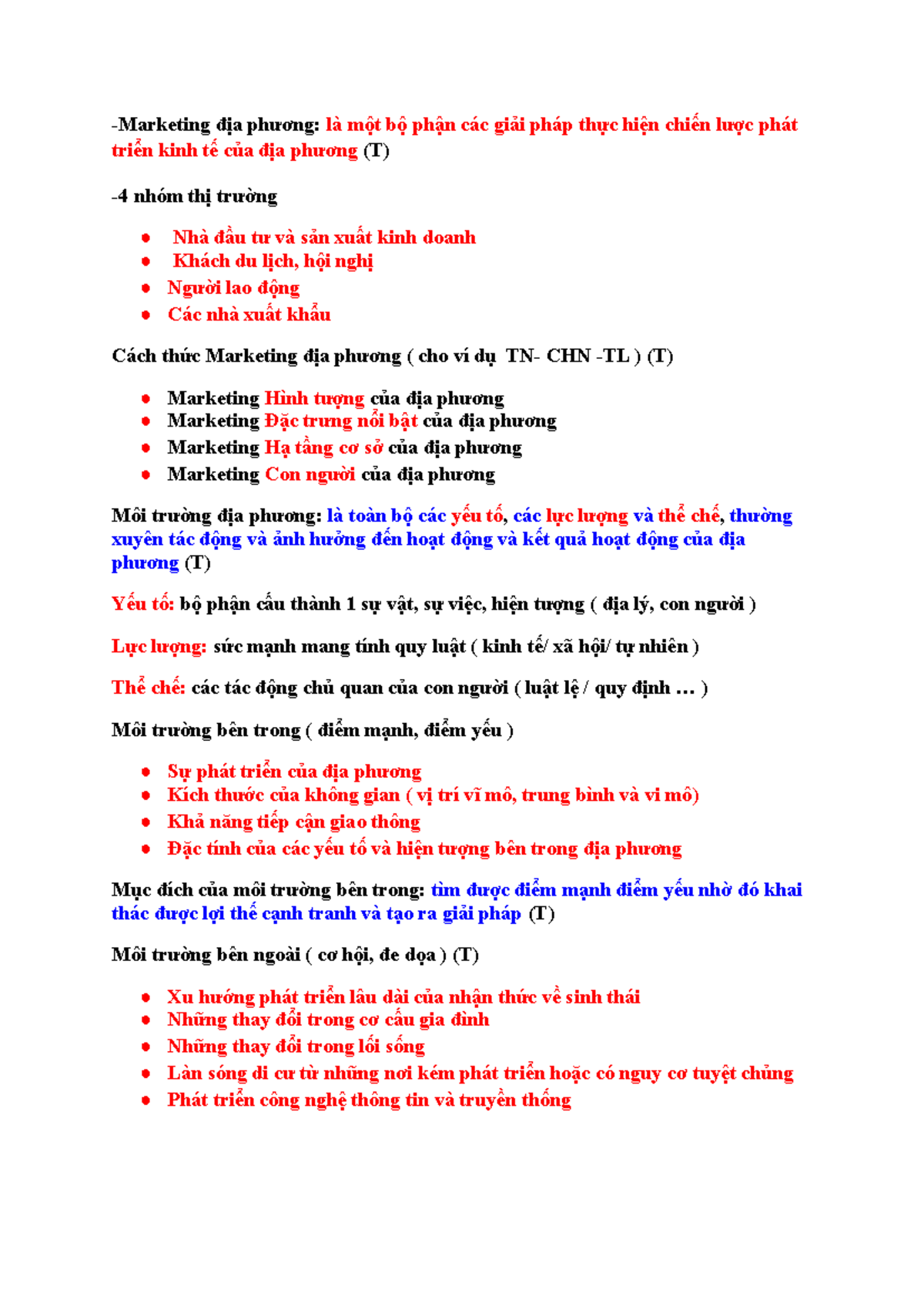 ÔN TẬP - Copy - fgfgfg -Marketing địa phương: là một bộ phận các giải ...