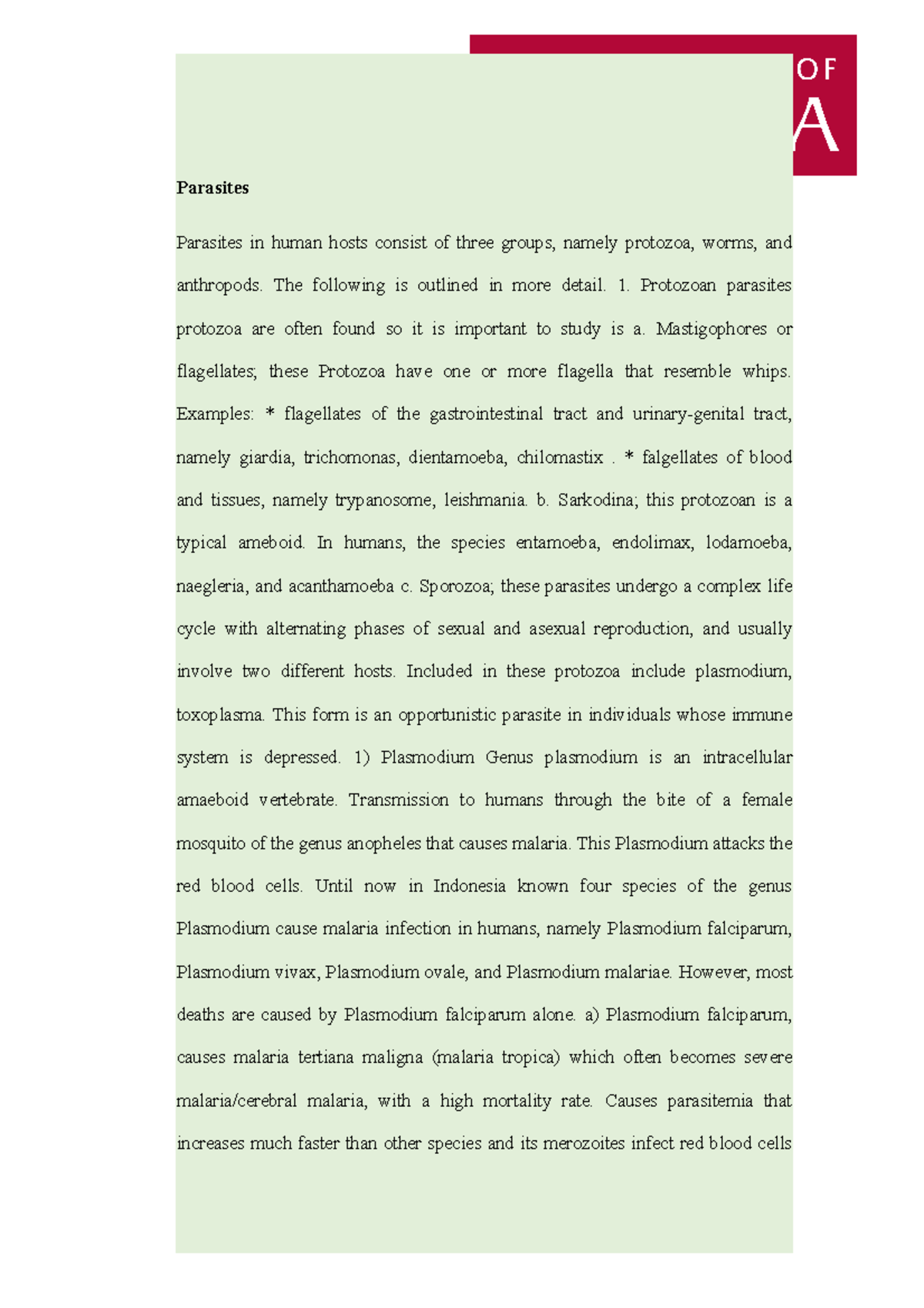 Documents Biology - Parasites - Parasites Parasites in human hosts ...