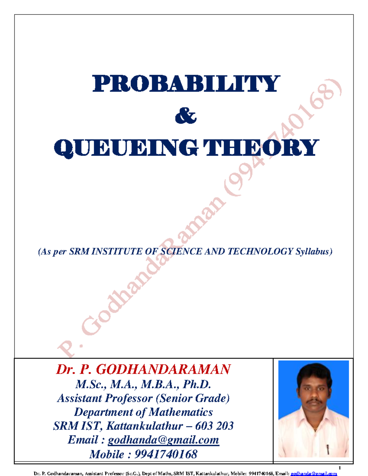 21MAB204T - PQT - UNIT 2, 3 - Cycle Test II - March 24 - 1 PROBABILITY ...