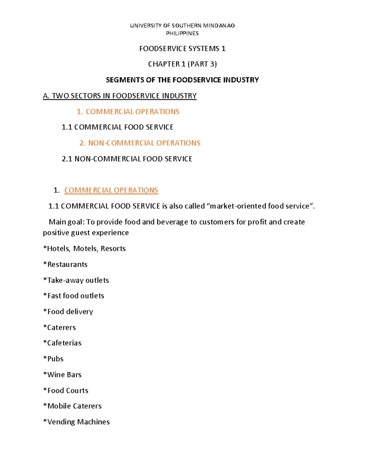 FOOD Service System Chapter 1 - UNIVERSITY OF SOUTHERN MINDANAO ...