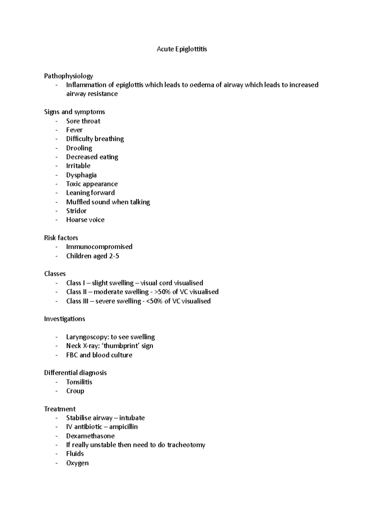 Acute Epiglottitis - Lecture notes 1 - Acute Epiglottitis ...