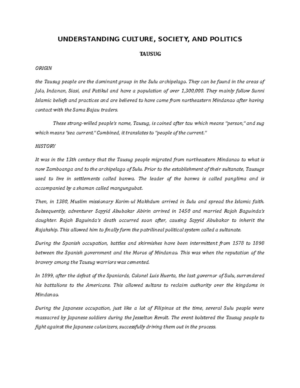 Understanding Culture - UNDERSTANDING CULTURE, SOCIETY, AND POLITICS ...