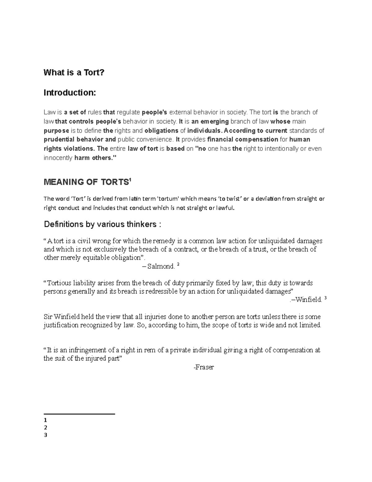 What is a Tort (Autosaved) 23 - What is a Tort? Introduction: Law is a ...