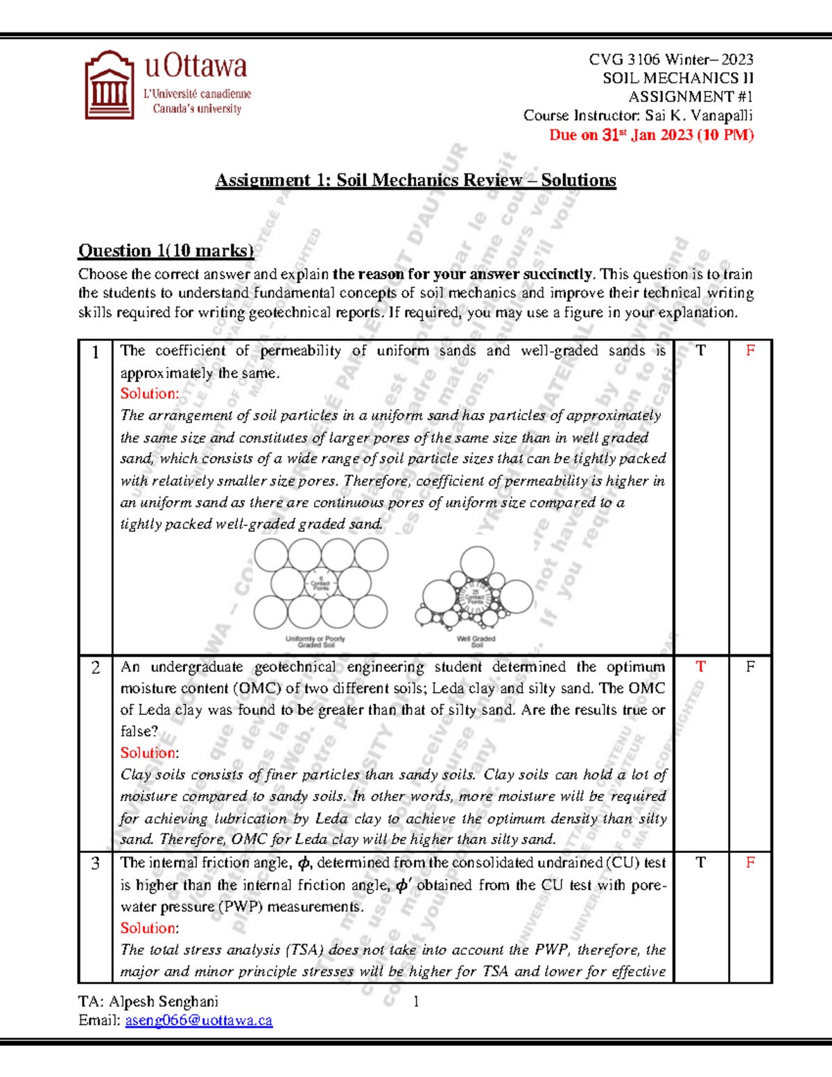 CVG 3106 2023W Asgt. 1 Solutions Online - SOIL MECHANICS II ASSIGNMENT Course Instructor: Sai K ...